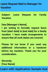 Leave Application for Family Vacation - 8 + samples
